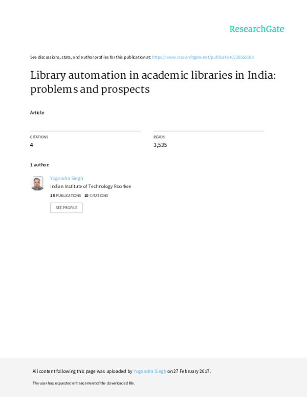 (PDF) Library automation in academic libraries in India: problems and ...