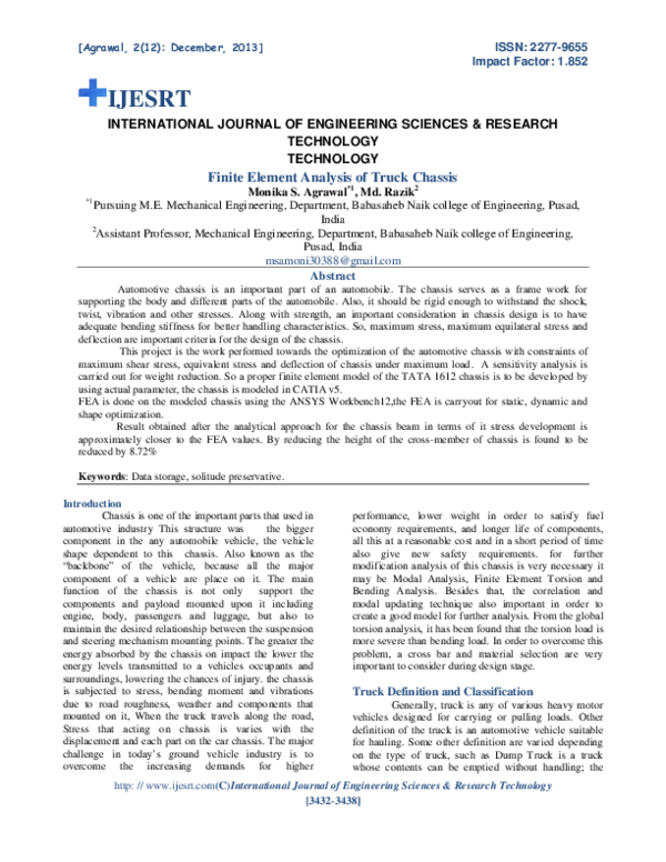 Pdf Finite Element Analysis Of Truck Chassis