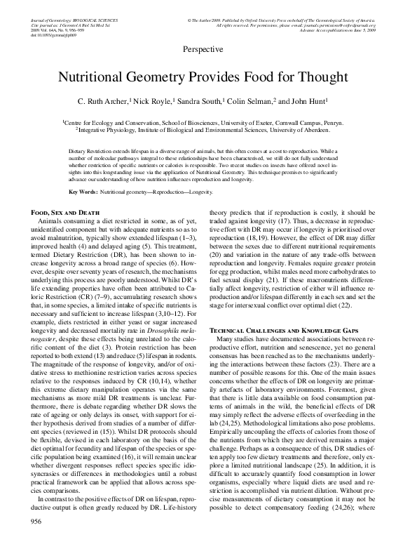 (PDF) Nutritional Geometry Provides Food for Thought