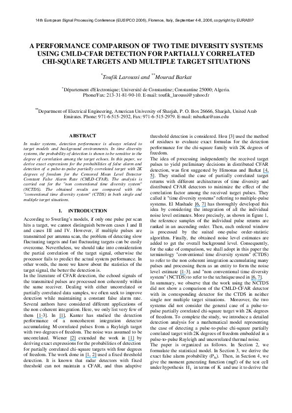 Pdf A Performance Comparison Of Two Time Diversity Systems Using Tm