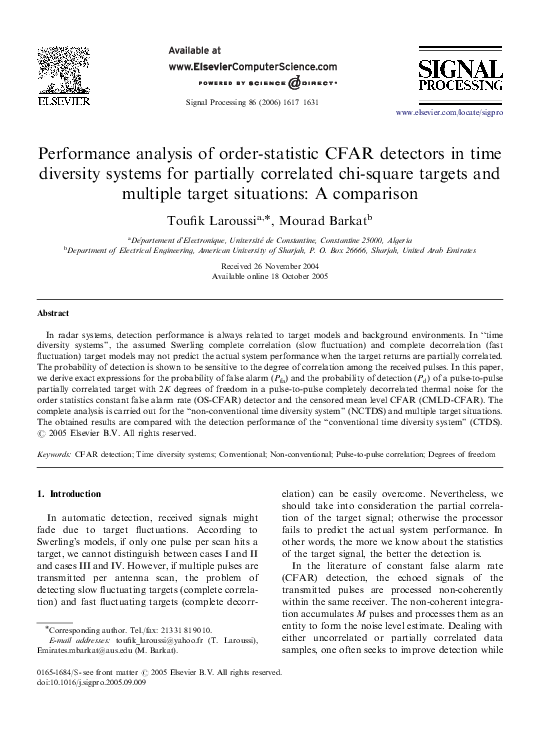 Pdf Performance Analysis Of Order Statistic Cfar Detectors In Time