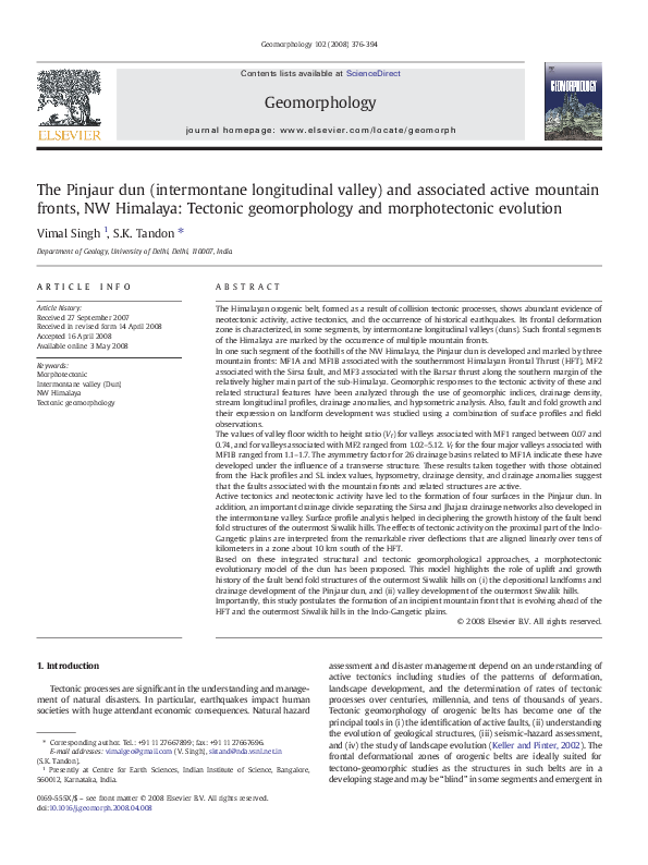 (PDF) The Pinjaur dun (intermontane longitudinal valley) and associated ...