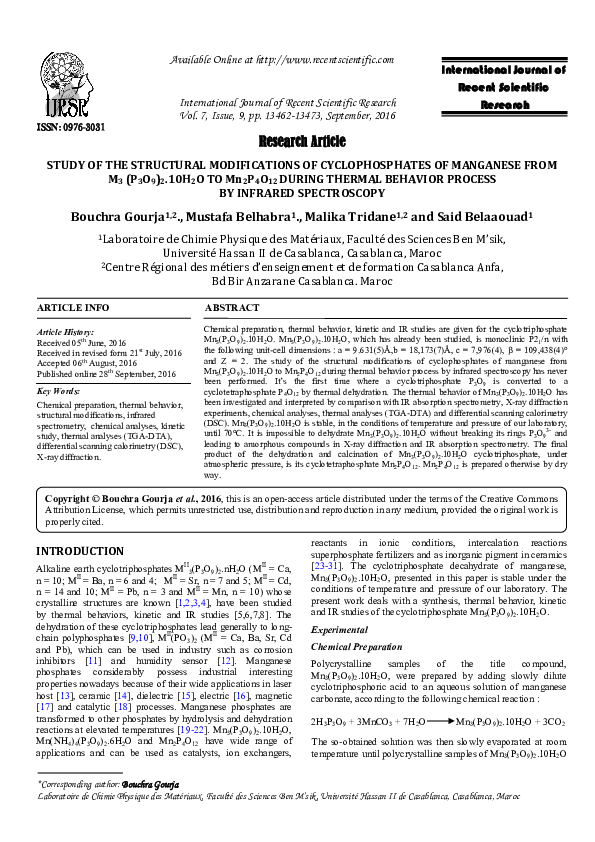 (PDF) STUDY OF THE STRUCTURAL MODIFICATIONS OF CYCLOPHOSPHATES OF ...