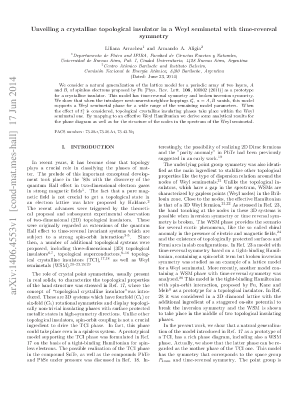 (PDF) Unveiling a crystalline topological insulator in a Weyl semimetal with time-reversal symmetry