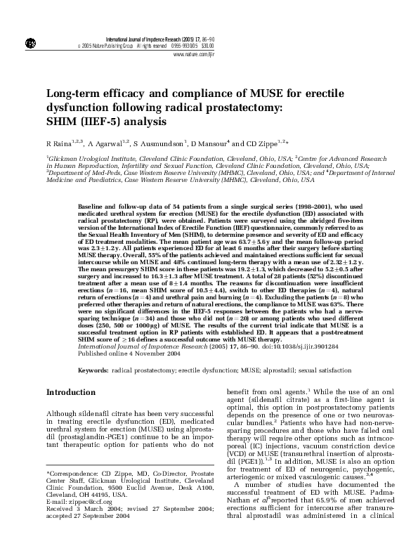 (PDF) Long-term efficacy and compliance of MUSE for erectile ...