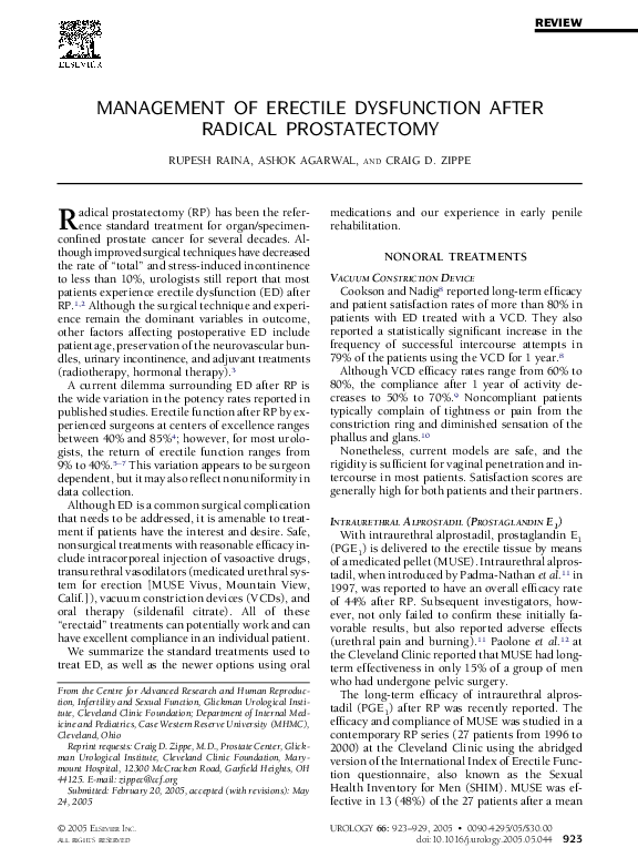 (PDF) Management of erectile dysfunction after radical prostatectomy in ...