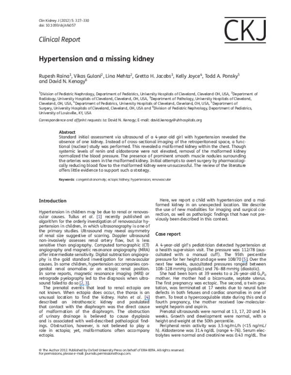 (PDF) Hypertension and a missing kidney
