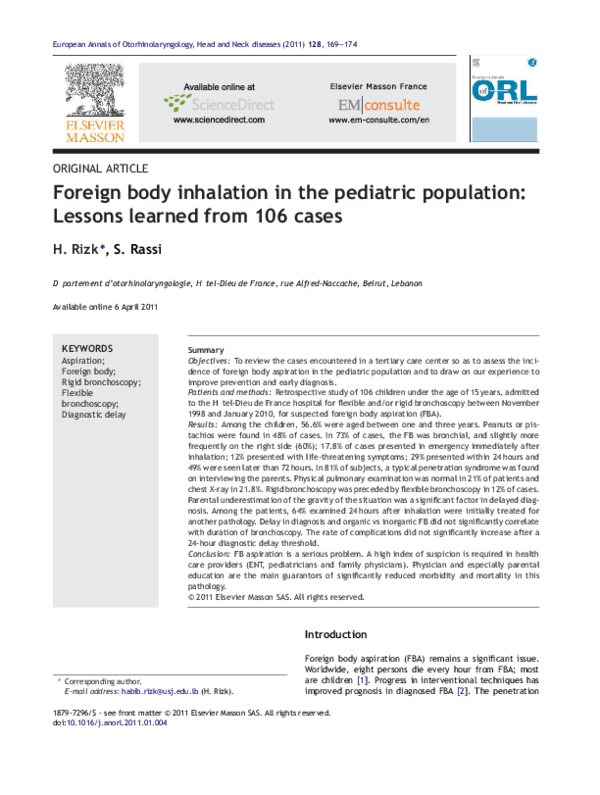 (PDF) Foreign body inhalation in the pediatric population: lessons ...