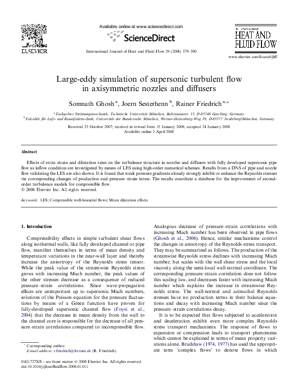 (PDF) Large-eddy simulation of supersonic turbulent flow in axisymmetric nozzles and diffusers