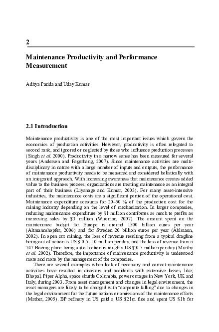 (PDF) 2 Maintenance Productivity and Performance Measurement