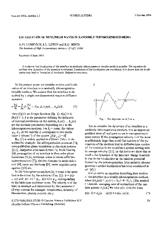 (PDF) Localization of Nonlinear Waves in Bistable Media