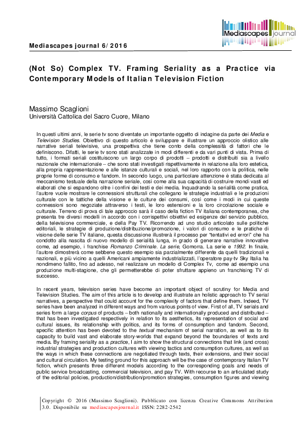 (PDF) (Not so) Complex TV. Framing Seriality as a Practice via ...