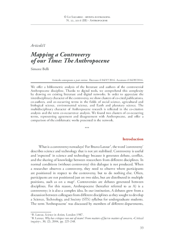 (PDF) Mapping a Controversy of our Time: The Anthropocene