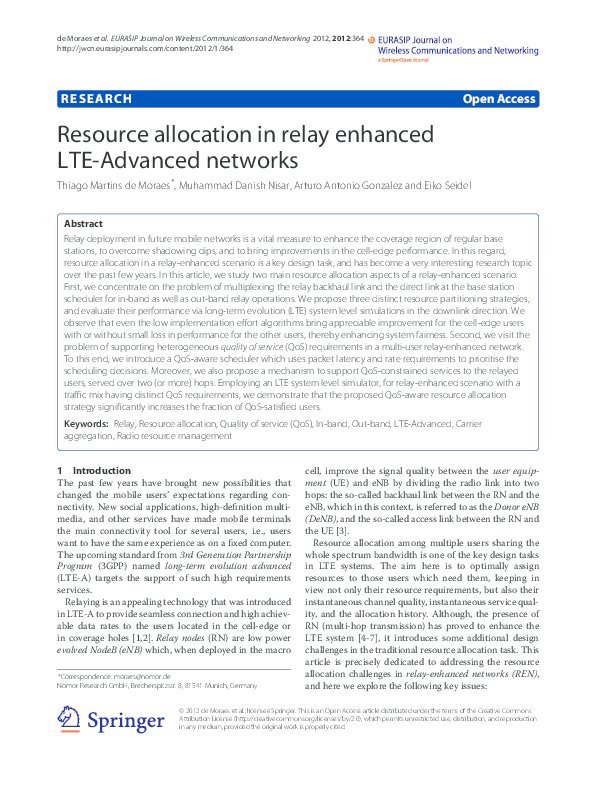 Pdf Resource Allocation In Relay Enhanced Lte Advanced Networks