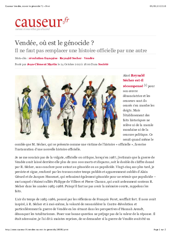 (PDF) Vendée, à propos du "génocide"