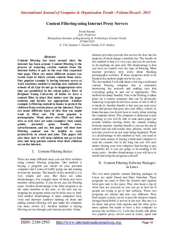 (PDF) Content Filtering using Internet Proxy Servers