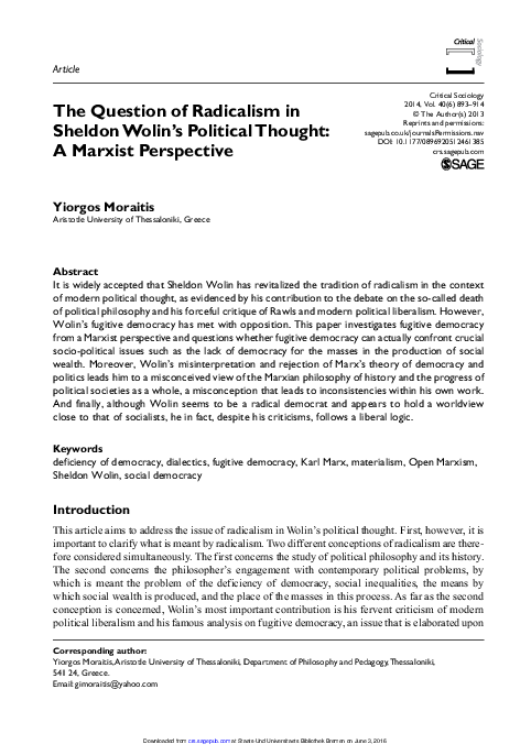 (PDF) The Question of Radicalism in Sheldon Wolin's Political Thought ...