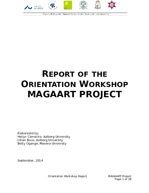 (DOC) Report of the Orientation Workshop MAGAART PROJECT List Of Content
