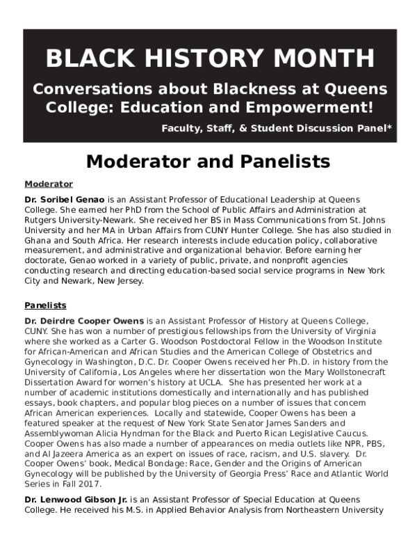 (DOC) BHM Moderator and Panelist Bios