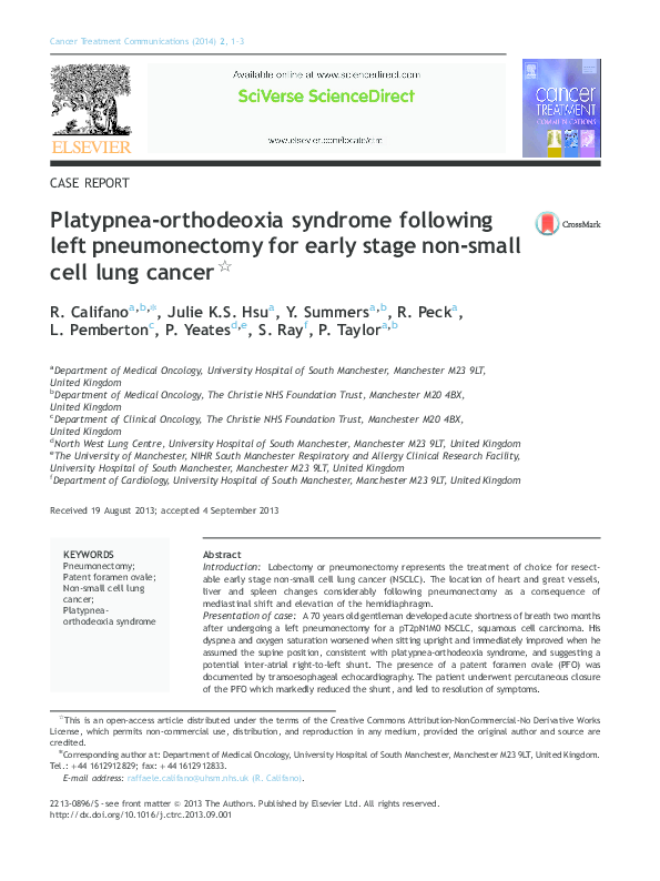 (PDF) Platypnea-orthodeoxia syndrome following left pneumonectomy for ...