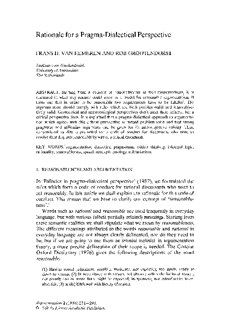 Rationale For A Pragma Dialectical Perspective