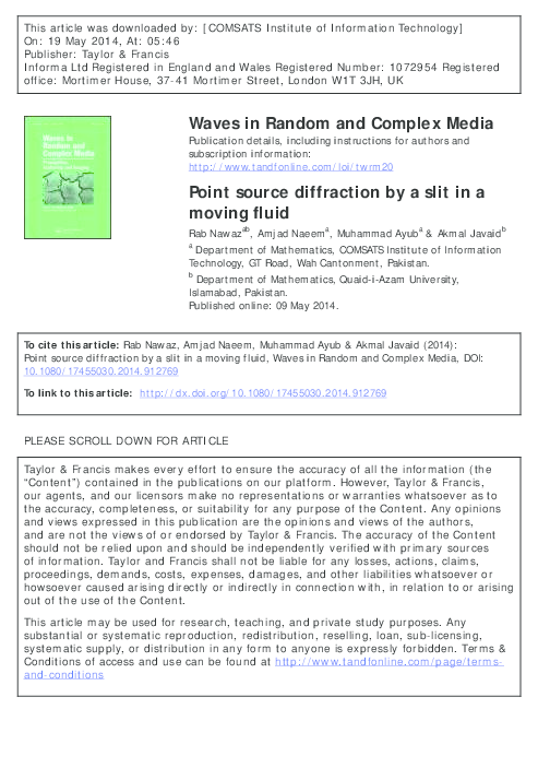 (PDF) Point source diffraction by a slit in a moving fluid | rab nawaz ...