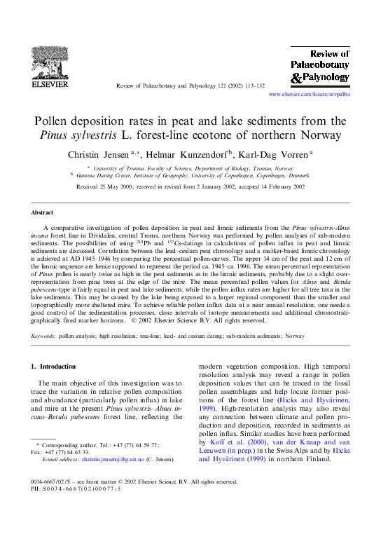 (PDF) Pollen deposition rates in peat and lake sediments from the Pinus ...