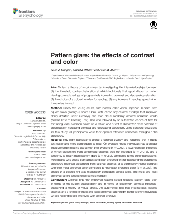 (PDF) Pattern glare: the effects of contrast and color