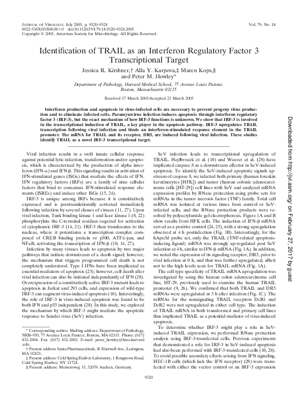 (PDF) Identification of TRAIL as an Interferon Regulatory Factor 3 ...