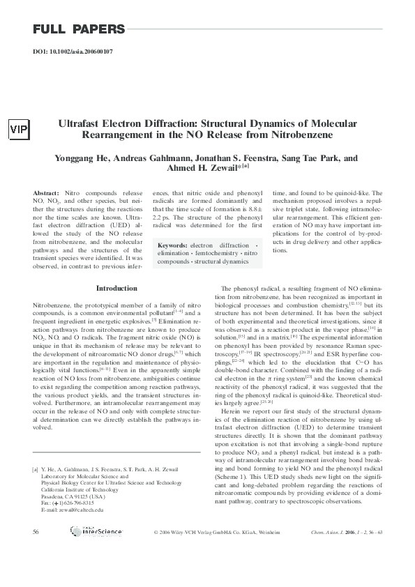 (PDF) Ultrafast Electron Diffraction: Structural Dynamics of Molecular Rearrangement in the NO ...