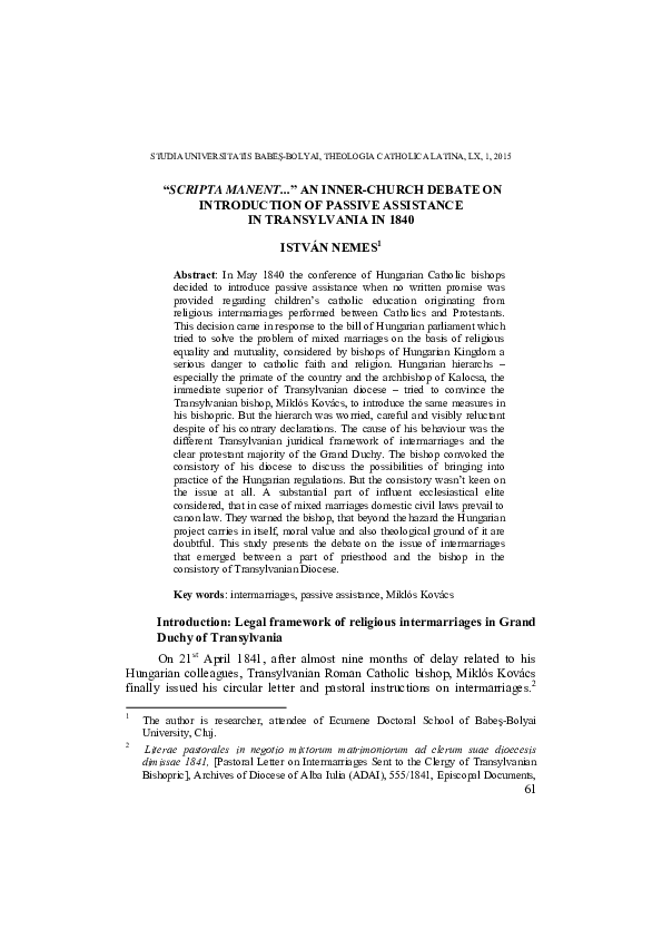 (PDF) " SCRIPTA MANENT... " AN INNER-CHURCH DEBATE ON INTRODUCTION OF PASSIVE ASSISTANCE IN ...