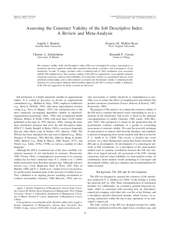 (PDF) Assessing the Construct Validity of the Job Descriptive Index: A ...