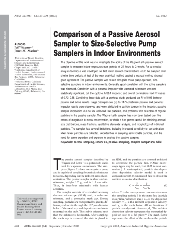 (PDF) Comparison of a passive aerosol sampler to size-selective pump ...