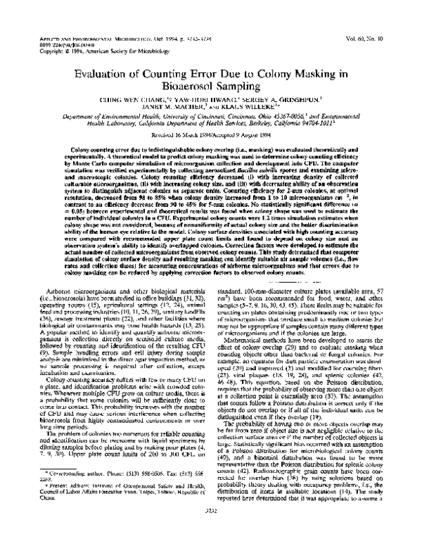(PDF) Evaluation of counting error due to colony masking in aerosol ...