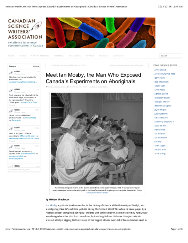 (PDF) Meet Ian Mosby, the Man Who Exposed Canada’s Experiments on ...