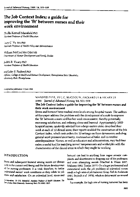 (PDF) The Job Context Index: a guide for improving the 'fit' between ...