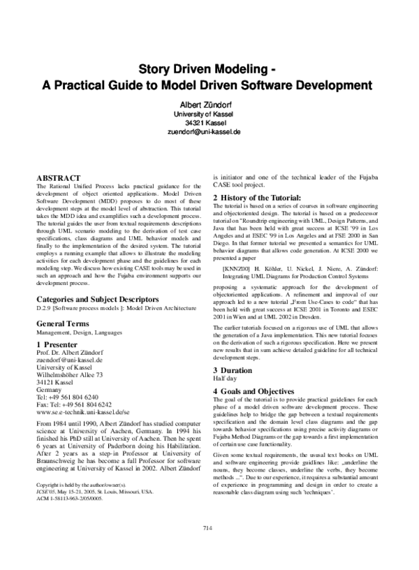 Pdf Story Driven Modeling A Practical Guide To Model Driven Software Development