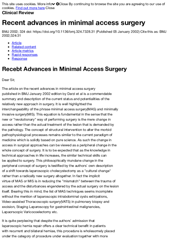 (PDF) Recent Advances in Minimal Access Surgery
