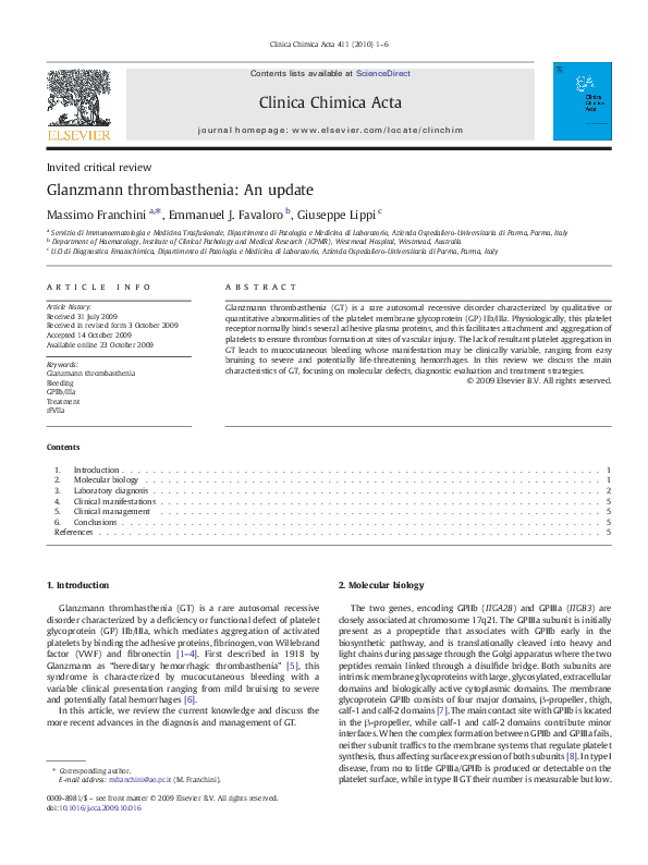 (PDF) Glanzmann thrombasthenia: An update