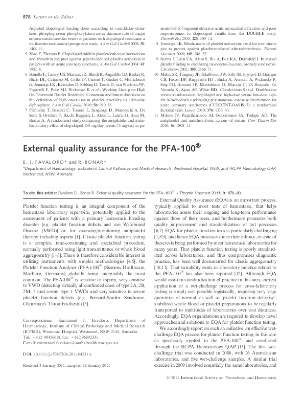 (PDF) External quality assurance for the PFA-100®