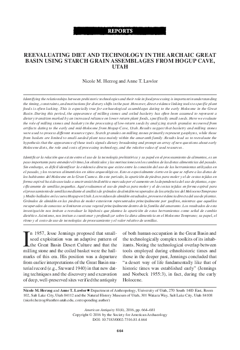 (PDF) Reevaluating Diet and Technology in the Archaic Great Basin Using ...