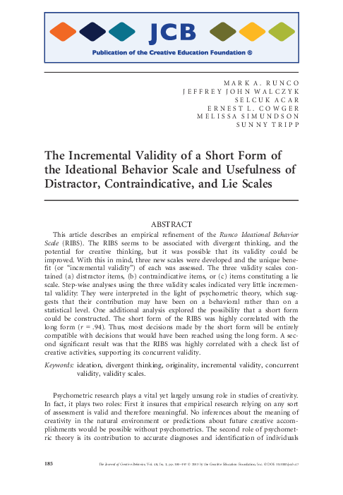 (PDF) The Incremental Validity of a Short Form of the Ideational ...