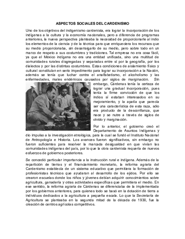 Doc Aspectos Sociales Del Cardenismo