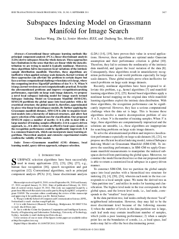 (PDF) Subspaces Indexing Model on Grassmann Manifold for Image Search