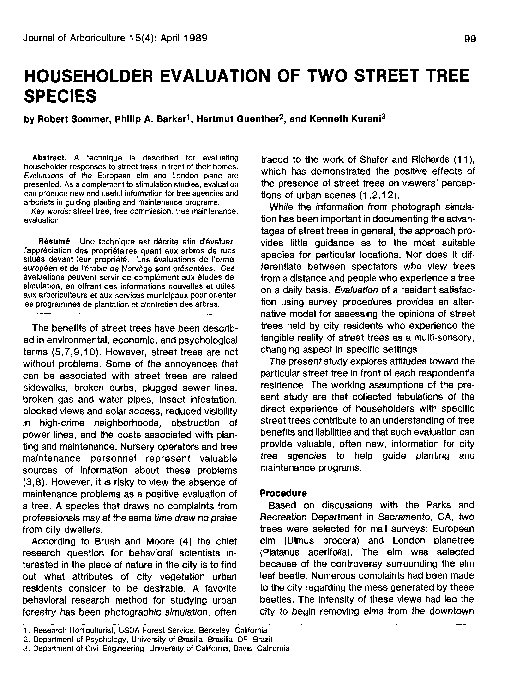 (PDF) Householder Evaluation of Two Street Tree Species | Robert Sommer ...