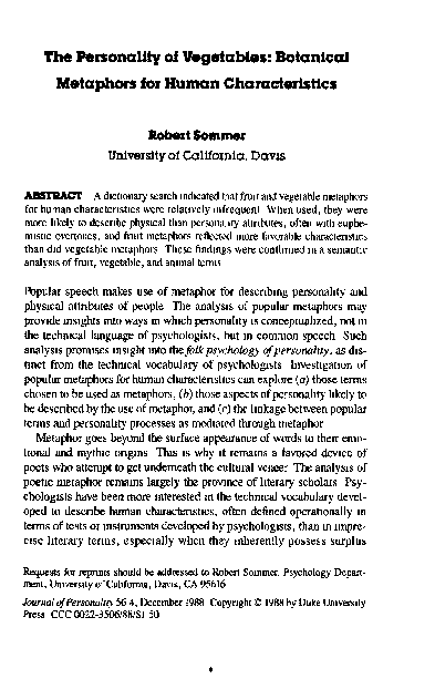 (PDF) The Personality of Vegetables: Botanical Metaphors for Human ...