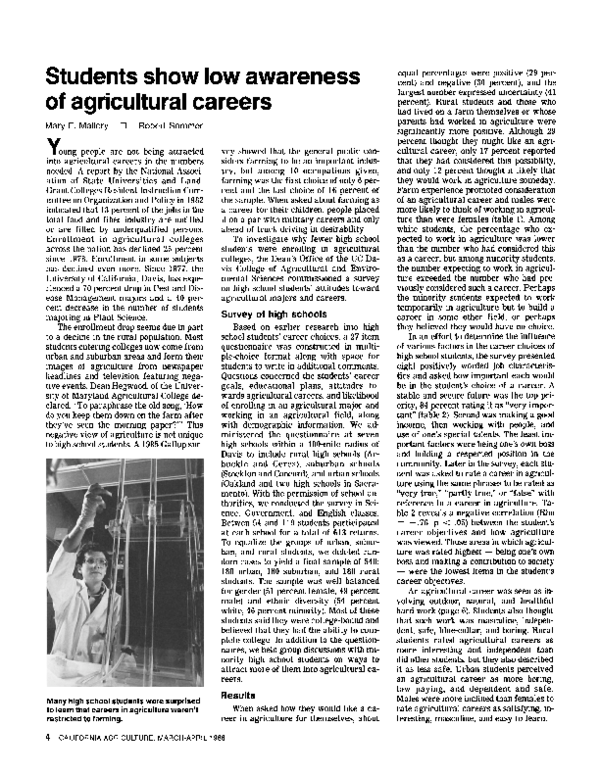 (PDF) Students show low awareness of agricultural careers