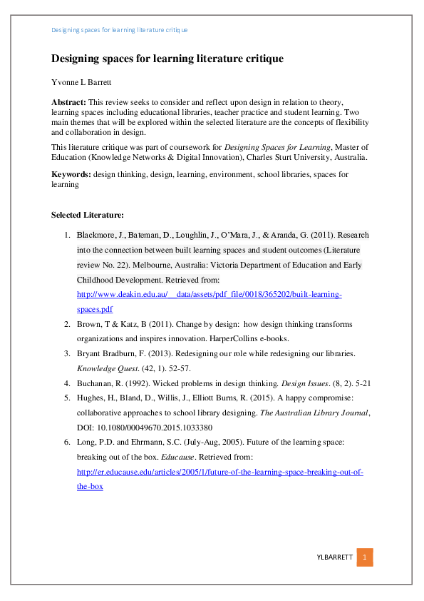 (PDF) Designing spaces for learning literature critique