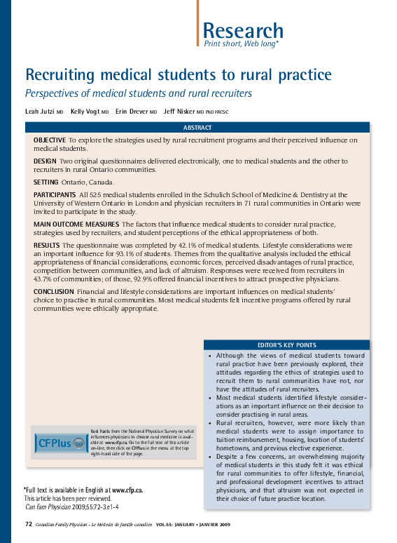 (PDF) Recruiting medical students to rural practice