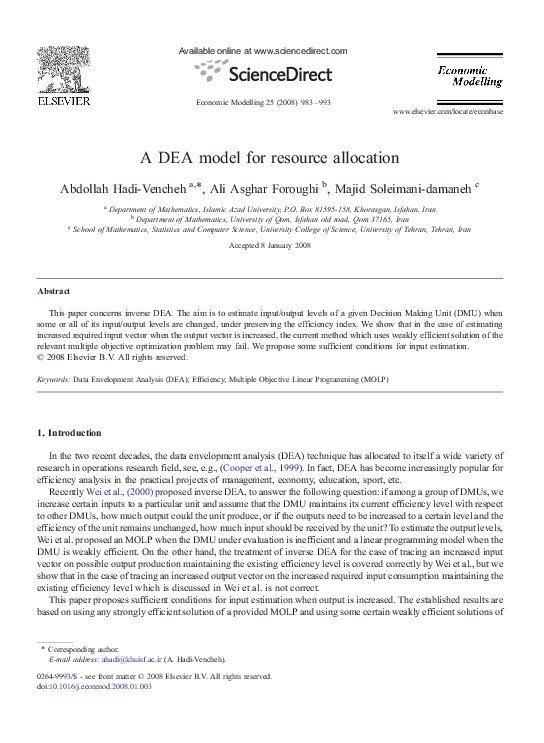 (PDF) A DEA model for resource allocation